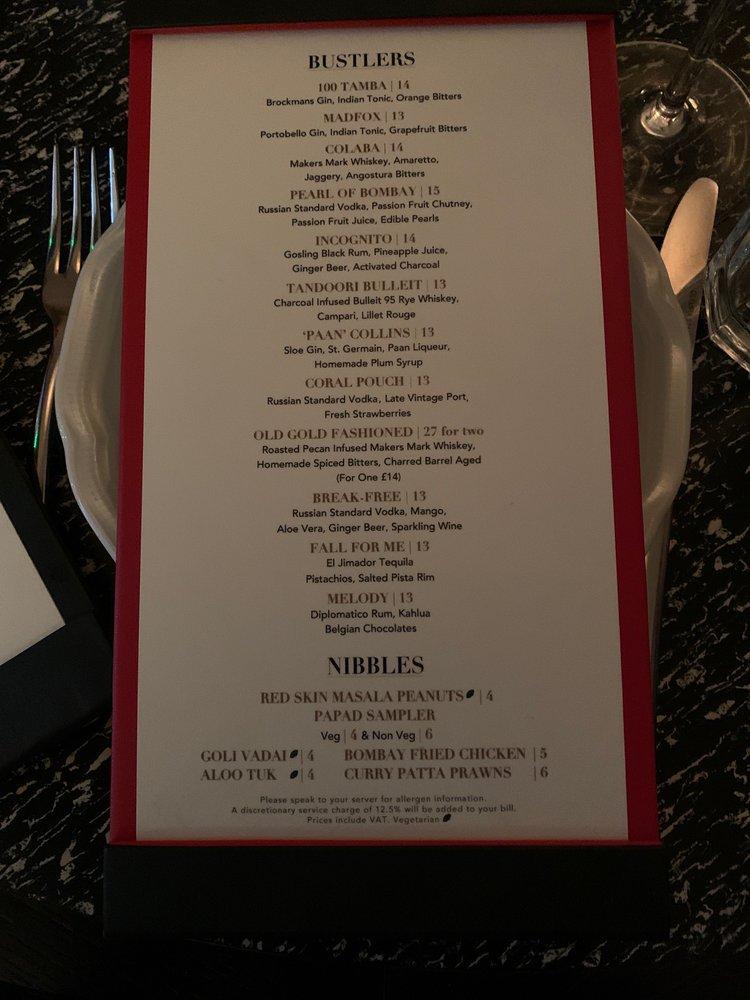 Menu at Bombay Bustle restaurant, London