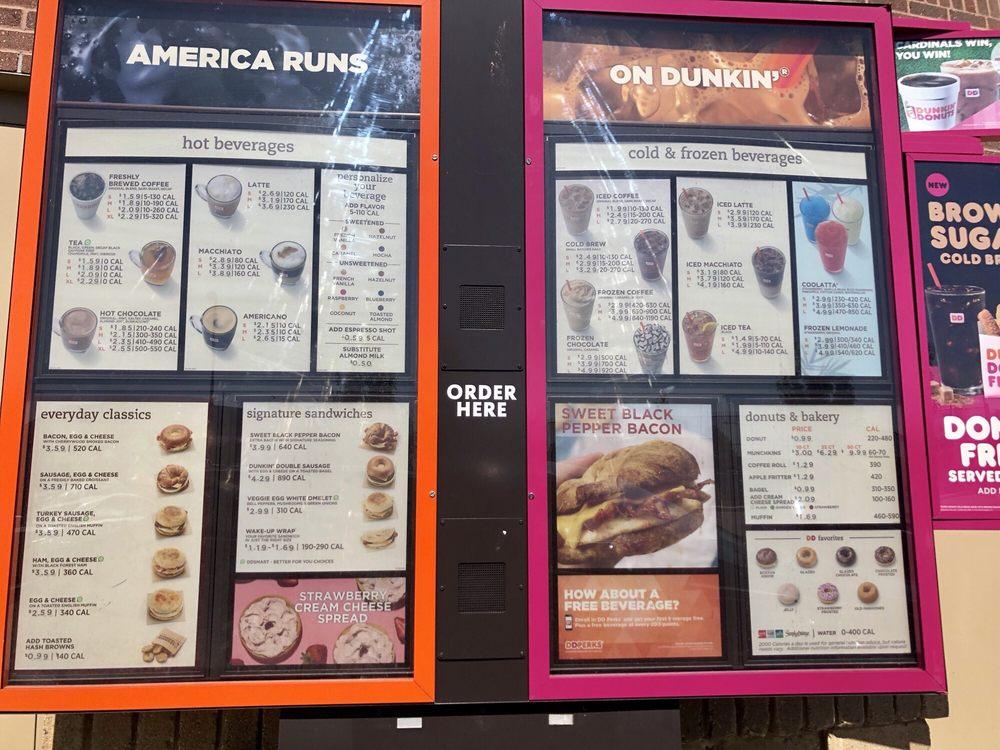 Menu at Dunkin' restaurant, Richmond Heights, S Hanley Rd