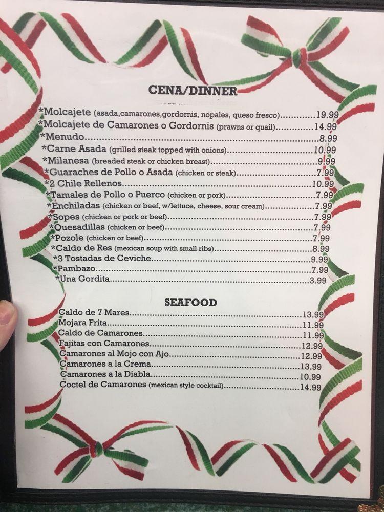 Menu at El Angel Authentic Mexican Restaurant, Springfield
