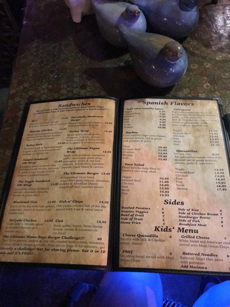 Menu at Java Jazz restaurant, Lahaina