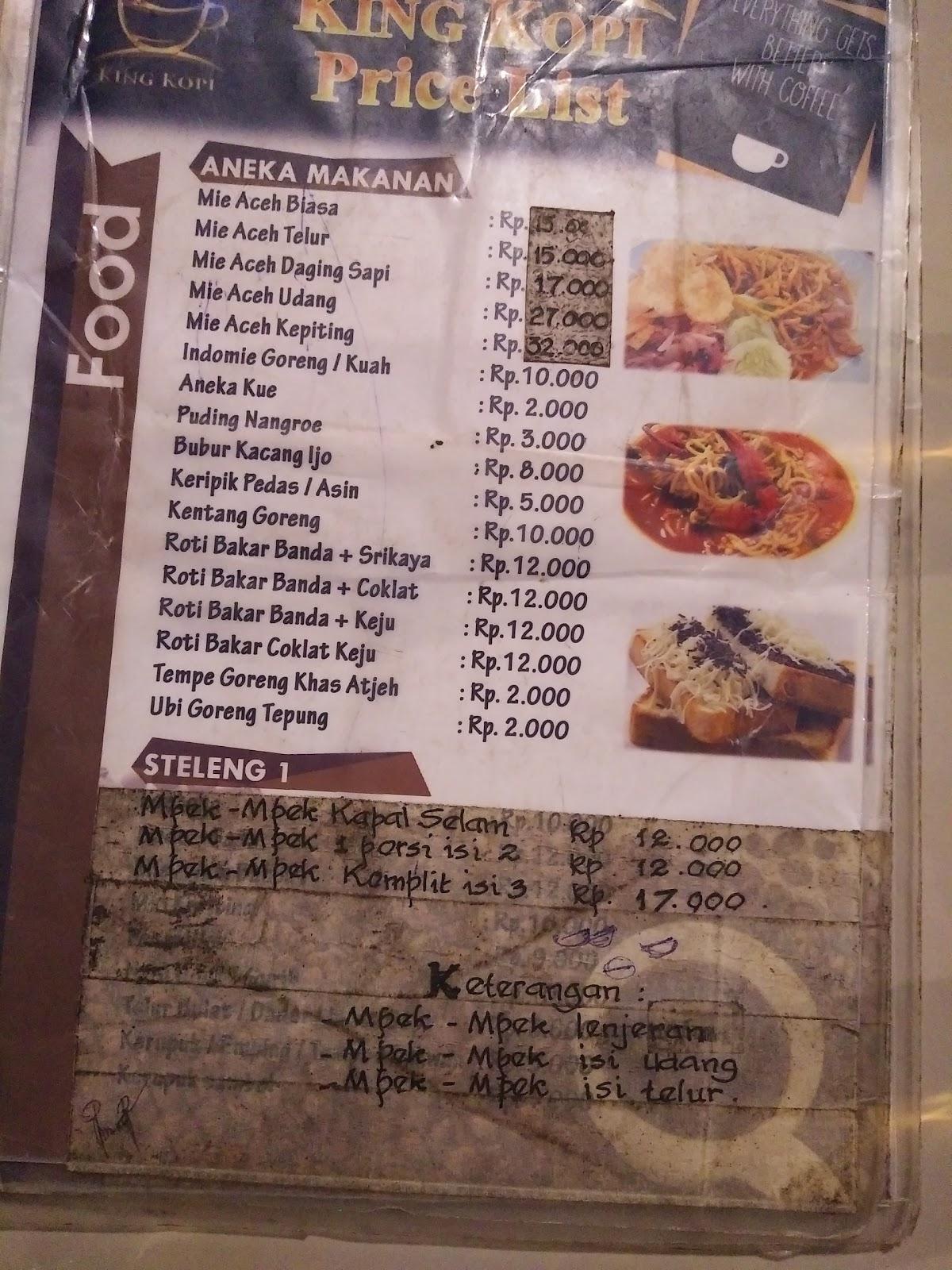 Menu at King Kopi cafe, Padang Sidempuan