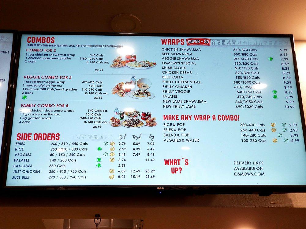 Menu at Osmow's Shawarma restaurant, Toronto, 372 Yonge St