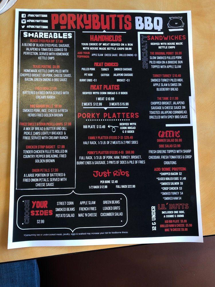 Carta de Porky Butts BBQ, Omaha, Ruggles St