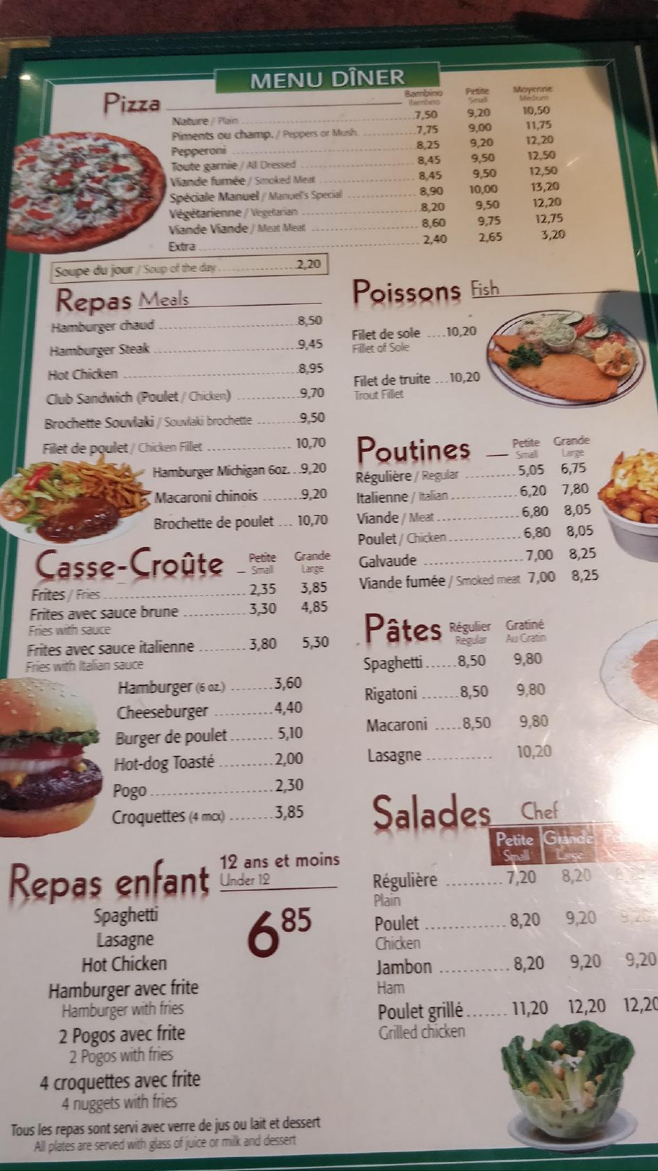 Menu at Restaurant Chez Manuel Inc, Montréal