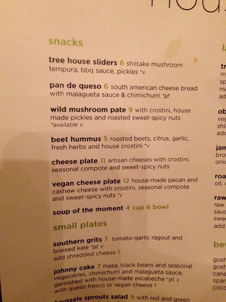 Menu at Tree House Restaurant, St. Louis