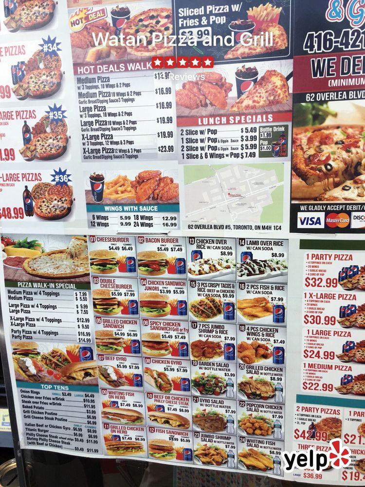 Menu at Watan Pizza pizzeria, Toronto
