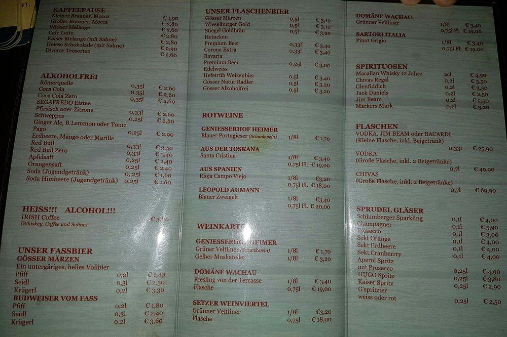 Menu at Café Liquid pub & bar, Vienna