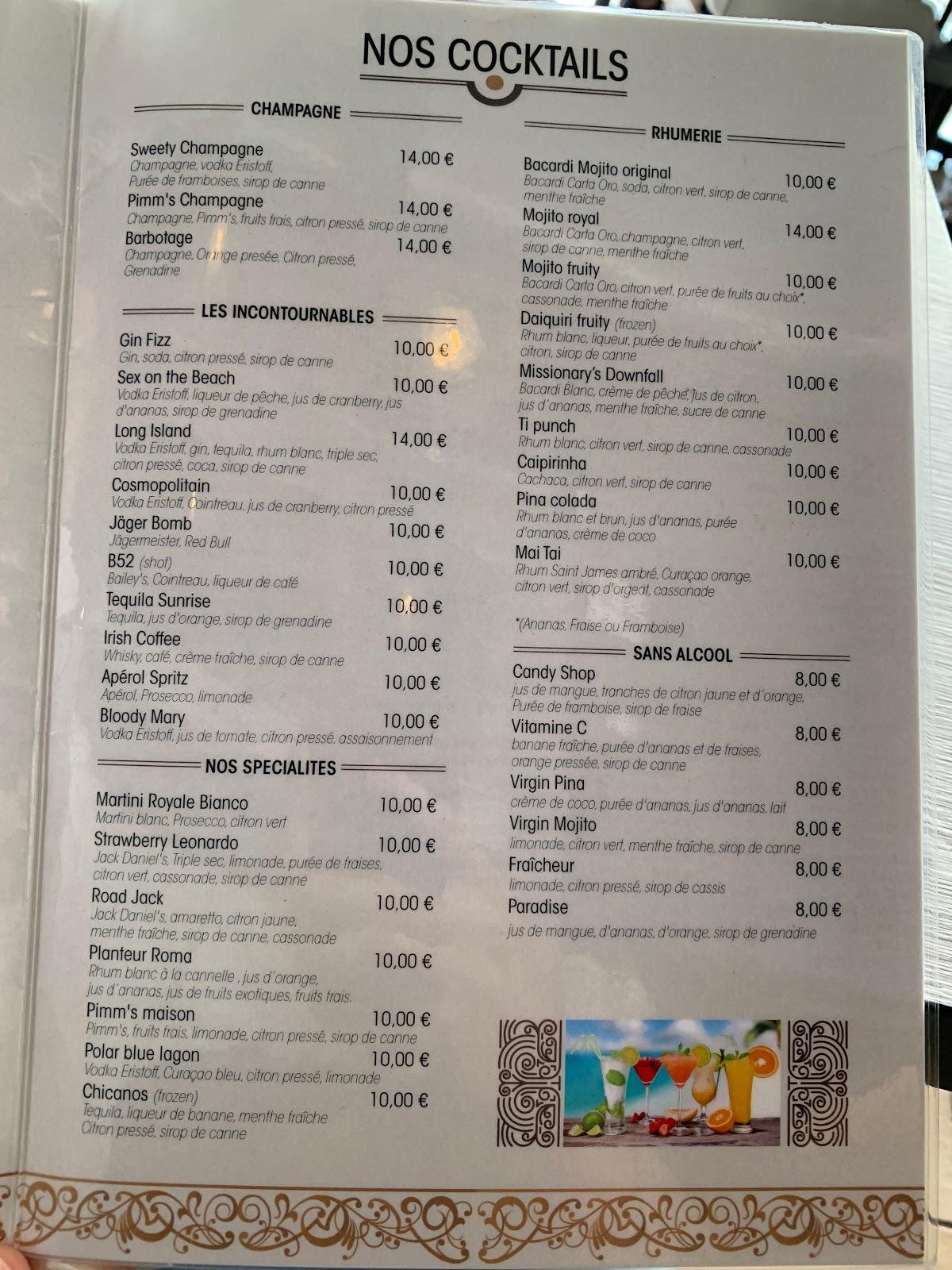 Menu at Caffé Roma cafe, Cannes