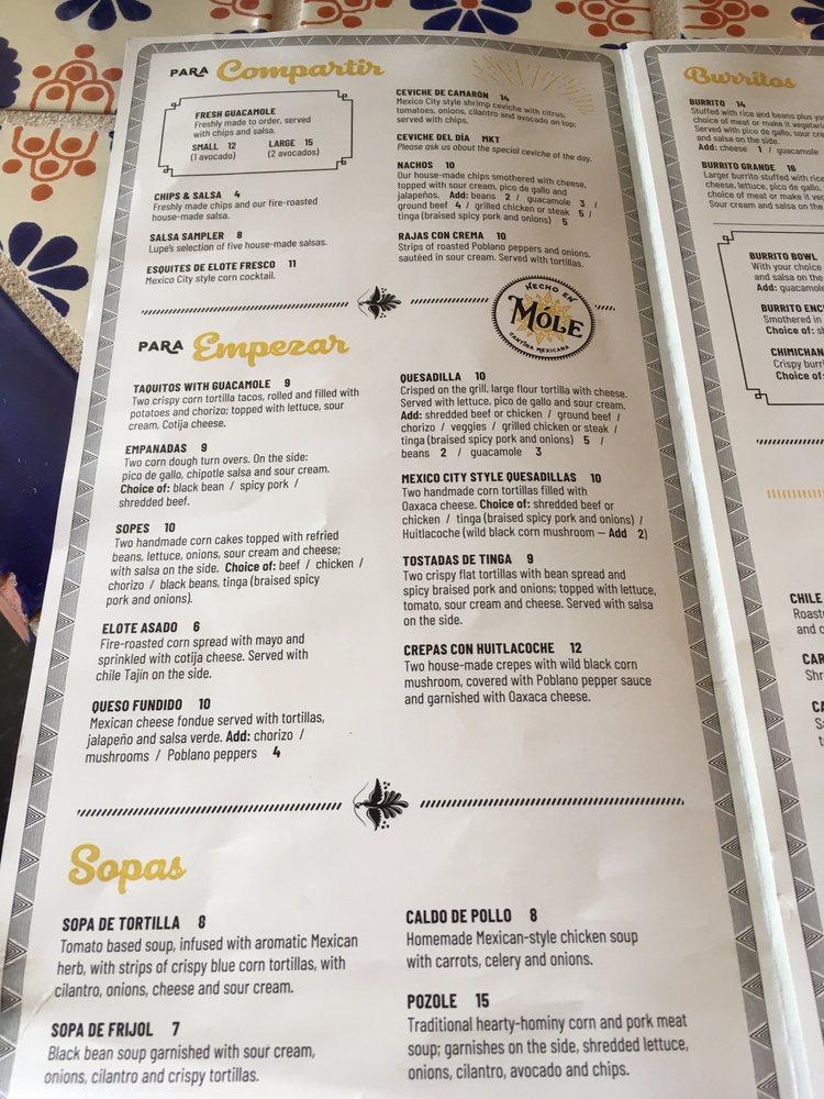 Menu at Mole Cantina Mexicana restaurant, Wellington, S State Rd 7 #150