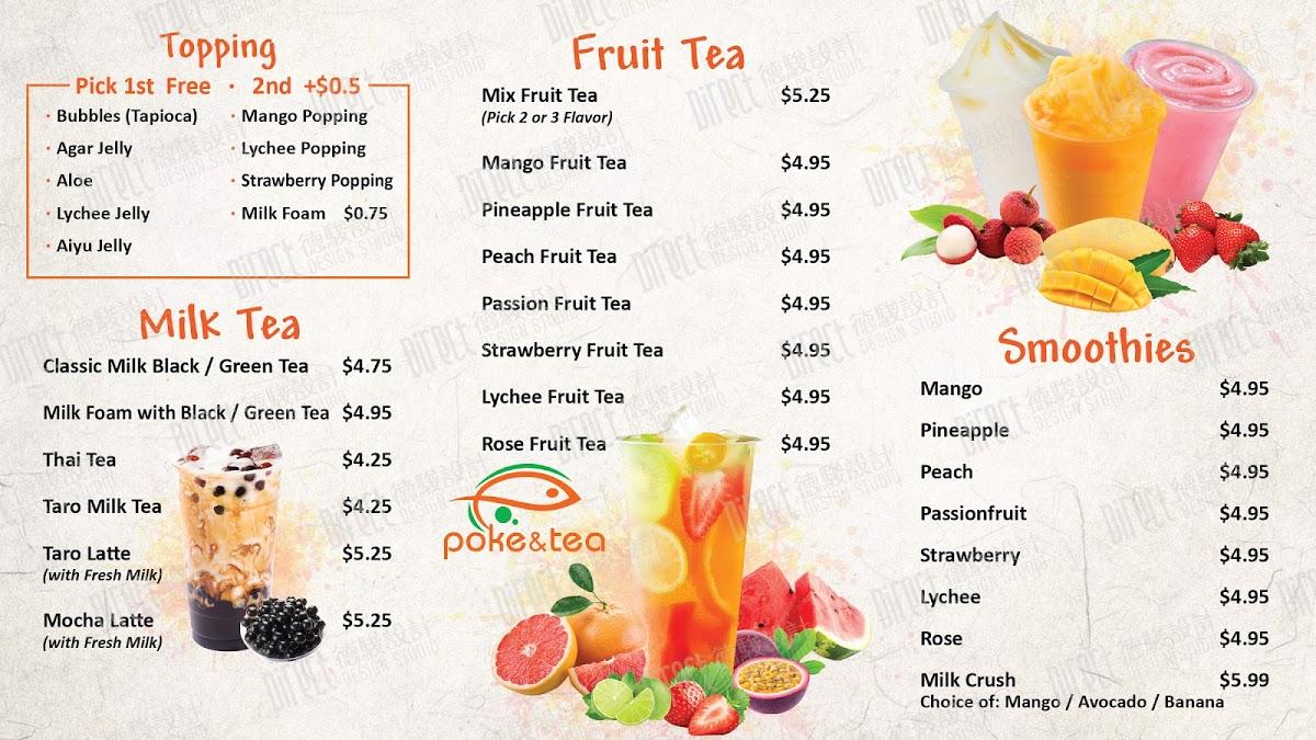 Menu at Poke & tea pub & bar, Cutler Bay
