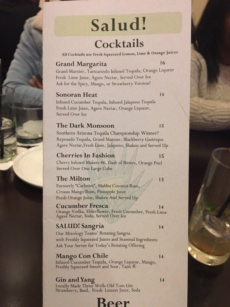 Menu at Salud pub & bar, Tucson