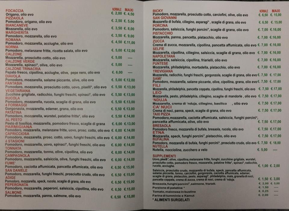 Speisekarte von TAXI PIZZA, San Giovanni La Punta