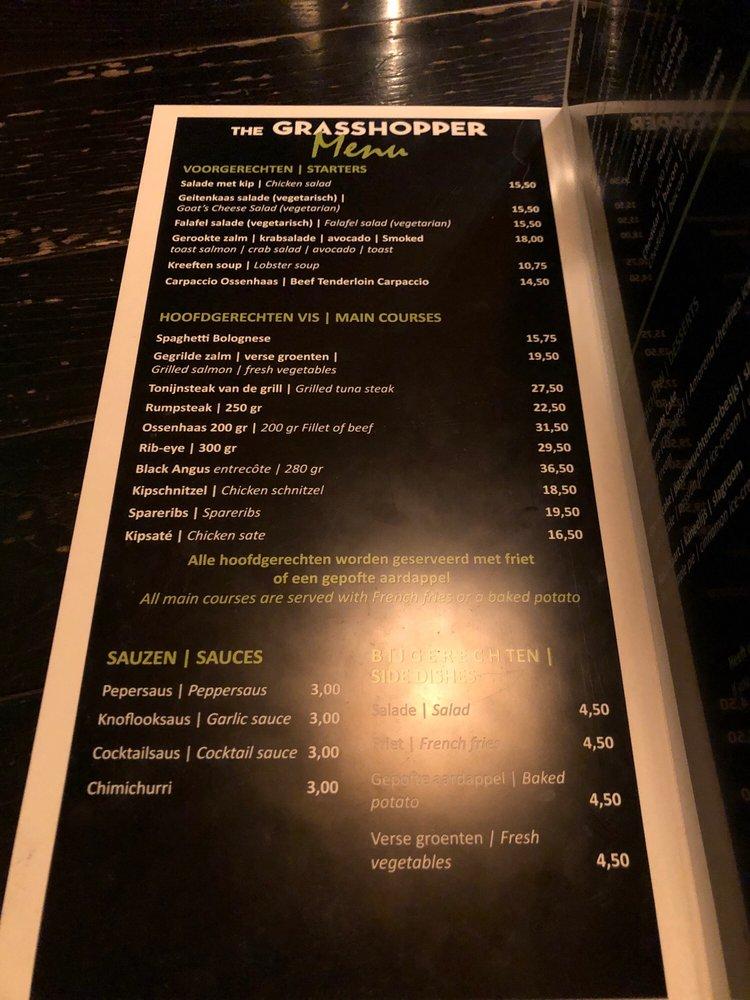 Menu at The Grasshopper, Amsterdam