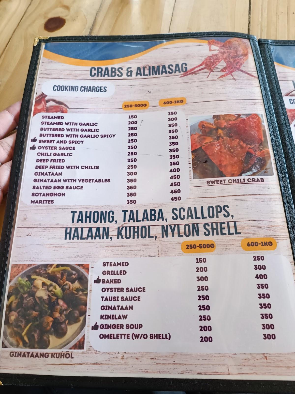 Menu at Aling Tonya's Seafood Palutuan restaurant, Silang