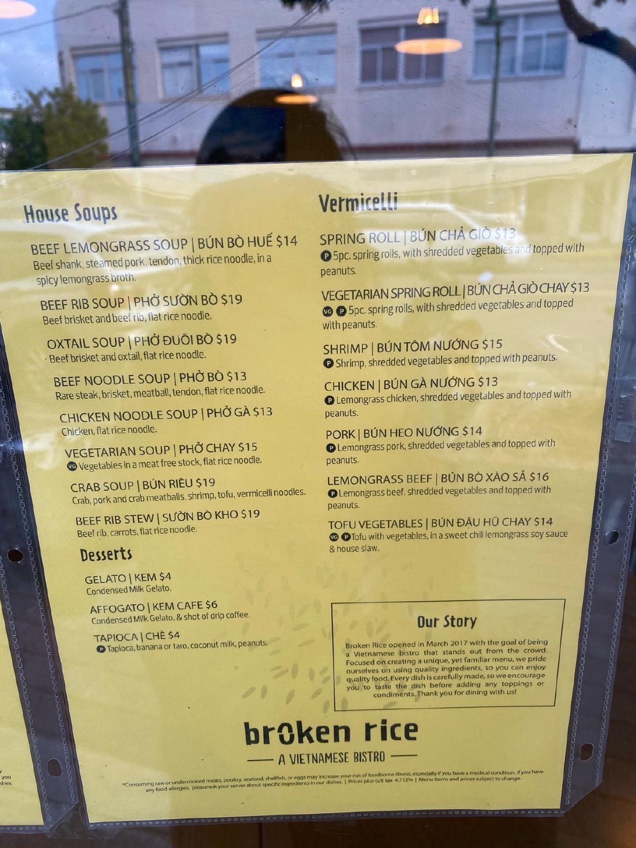 Menu at Broken Rice desserts, Honolulu