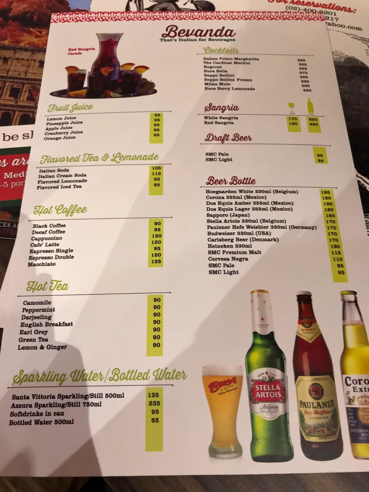 Menu at Buca Di Beppo Philippines restaurant, Taguig