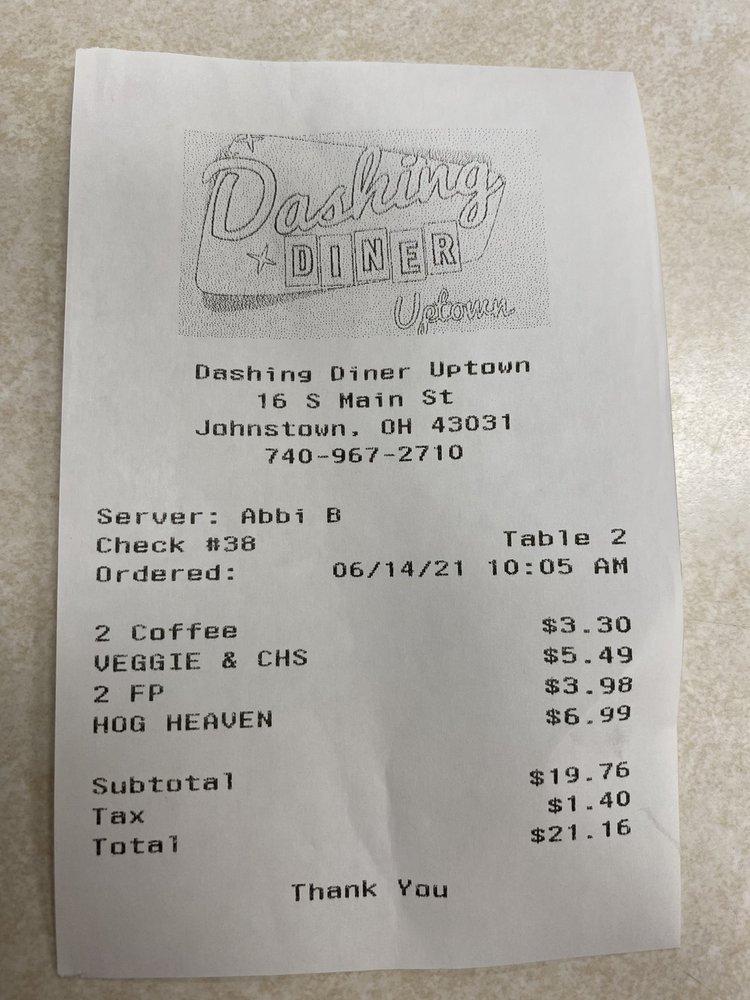 Menu at Dashing Diner Uptown restaurant, Johnstown