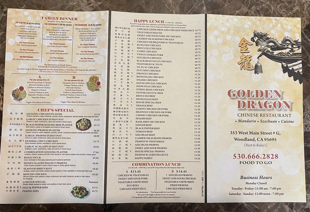 Menu at Golden Dragon Restaurant, Woodland