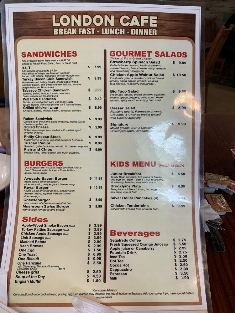 Menu at LONDON CAFE, Houston