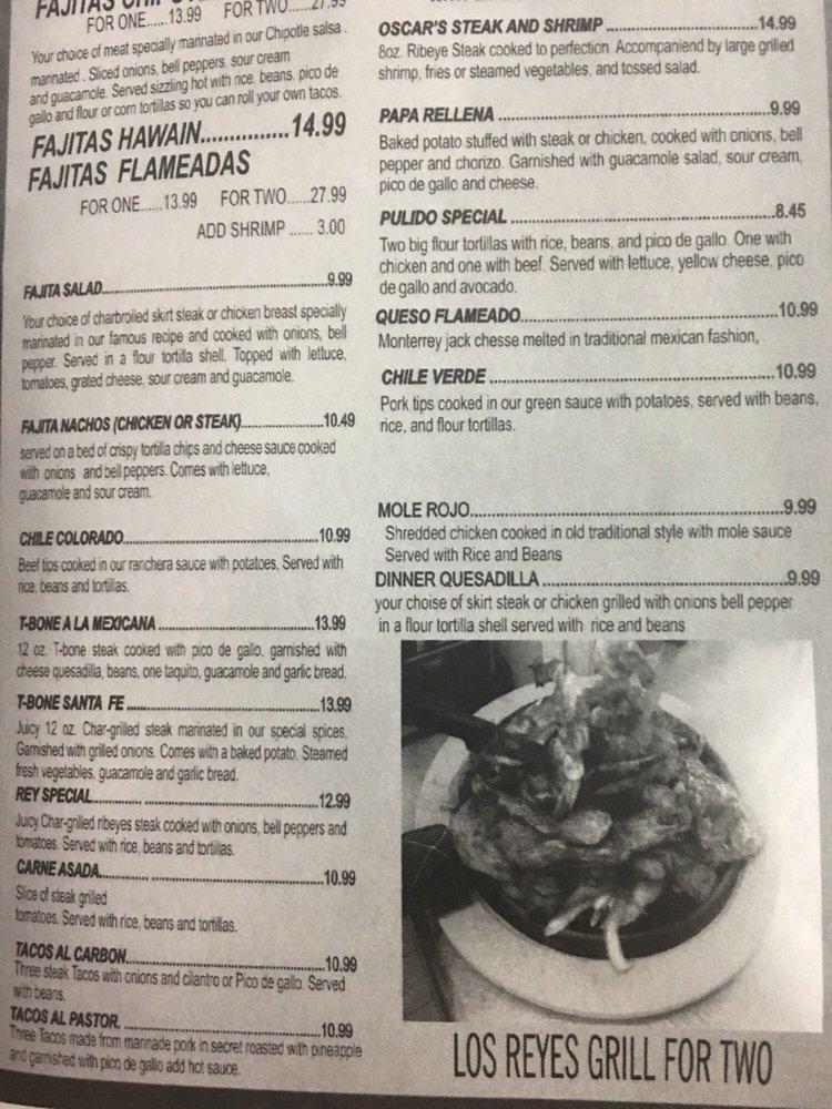 Menu at Los Reyes Mexican Grill restaurant, Hueytown