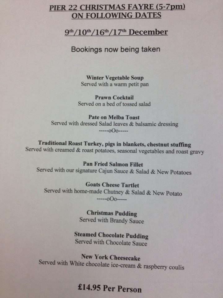 Menu at Pier 22 Cafe, Stockton-on-Tees