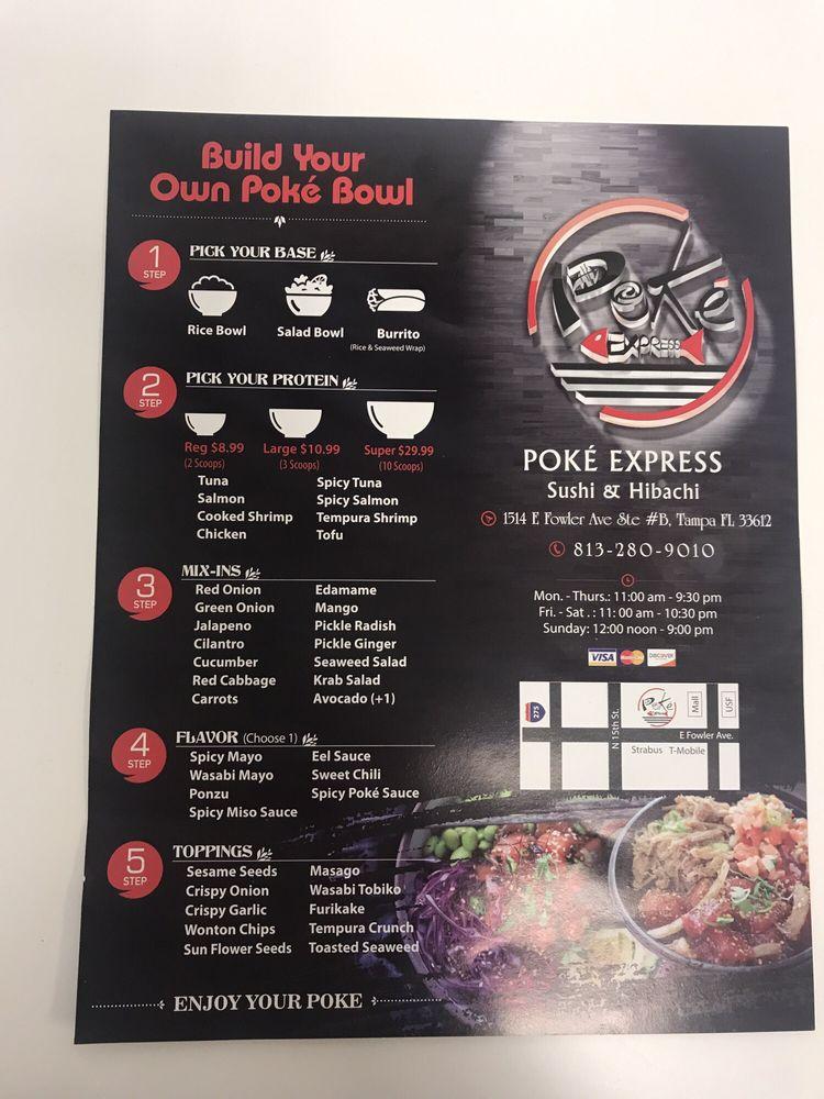 Menu at Poke Express Sushi & Hibachi restaurant, Tampa