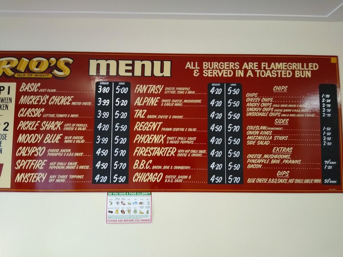 Menu at Rios Burgers iow restaurant, Shanklin