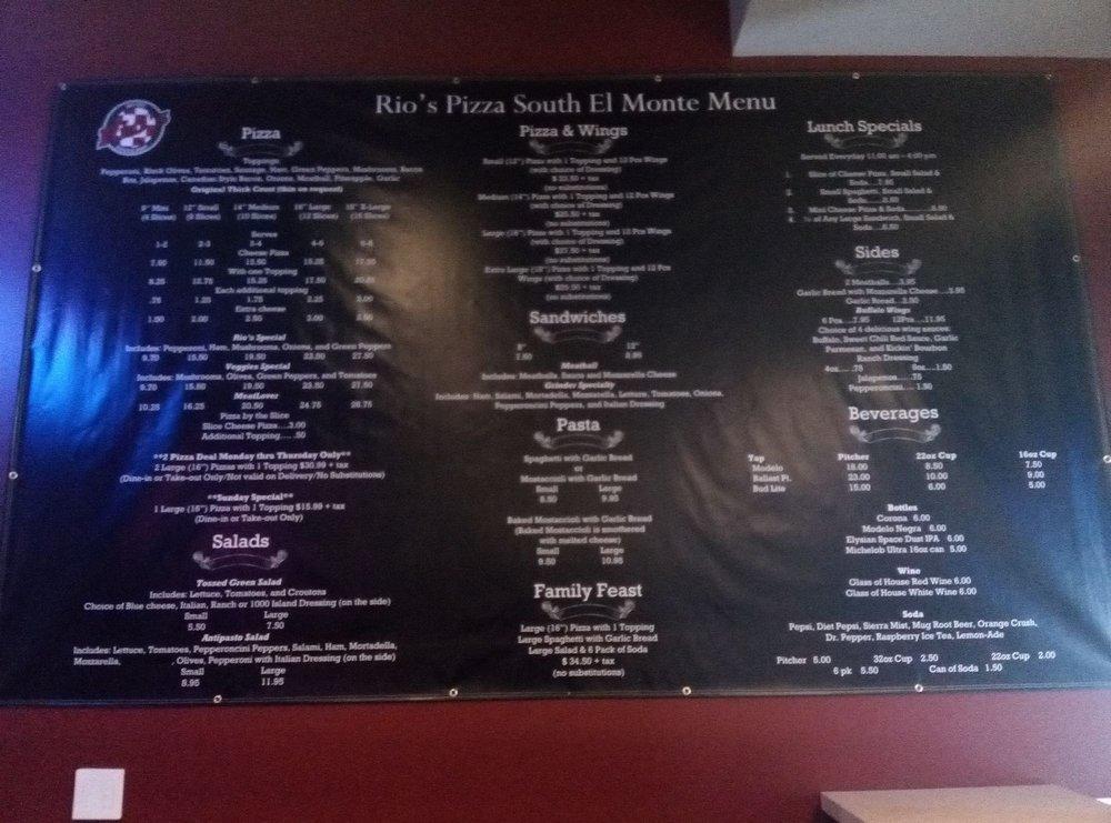 Menu at Rio's Pizza pizzeria, South El Monte