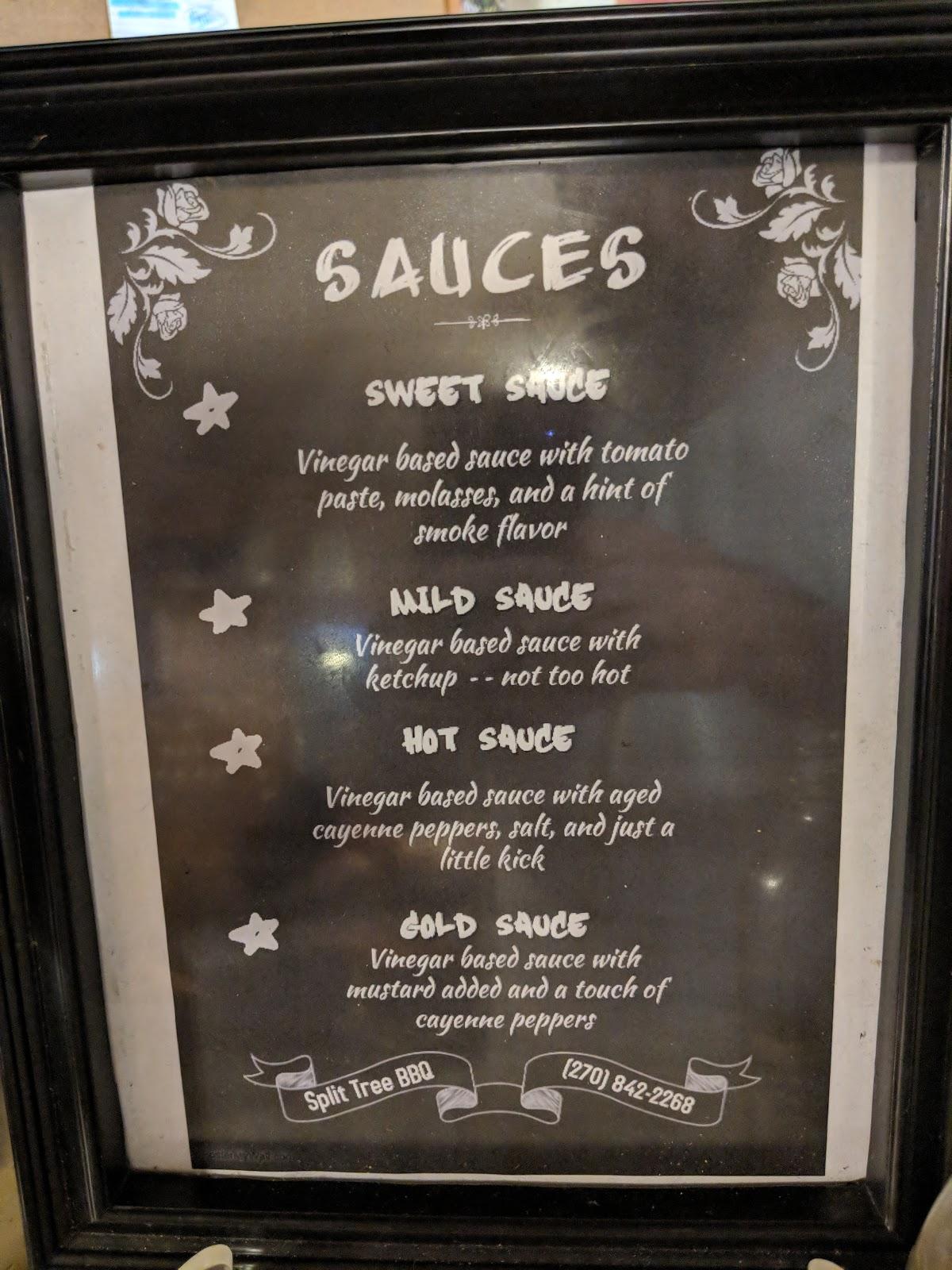 Menu at Split Tree Barbecue, Alvaton, 115 Wilson Rd