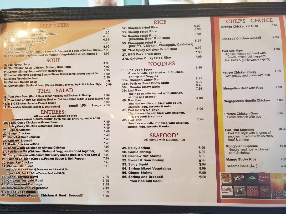 Menu at Thai & Chinese Food restaurant, Oxnard