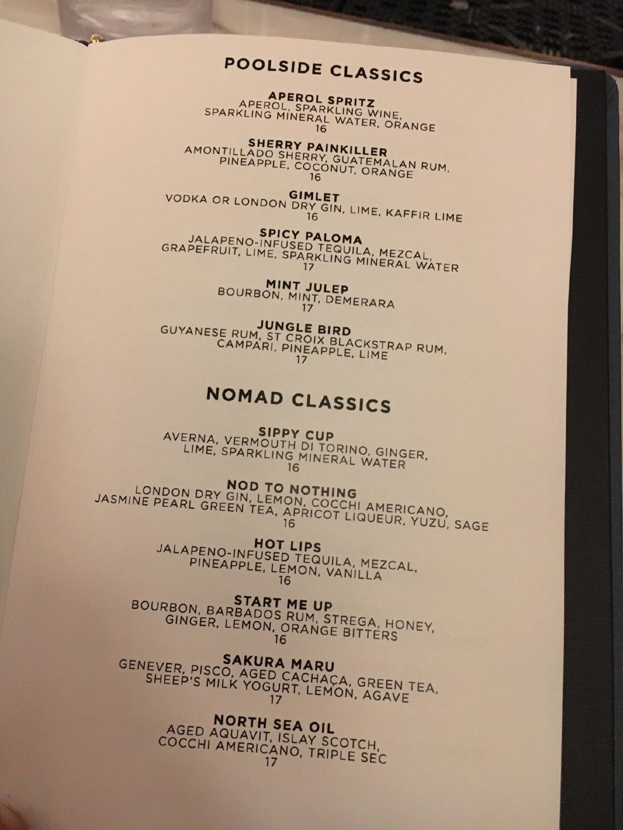 Carta de The Rooftop Restaurant & Bar, Los Angeles