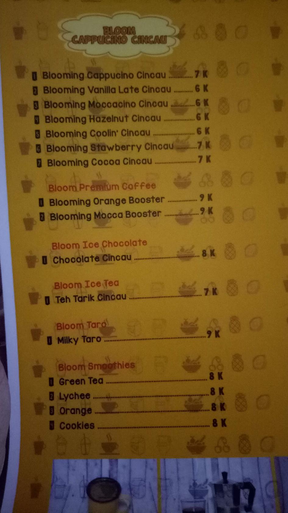 Menu at Bloom Corner restaurant, Purwokerto
