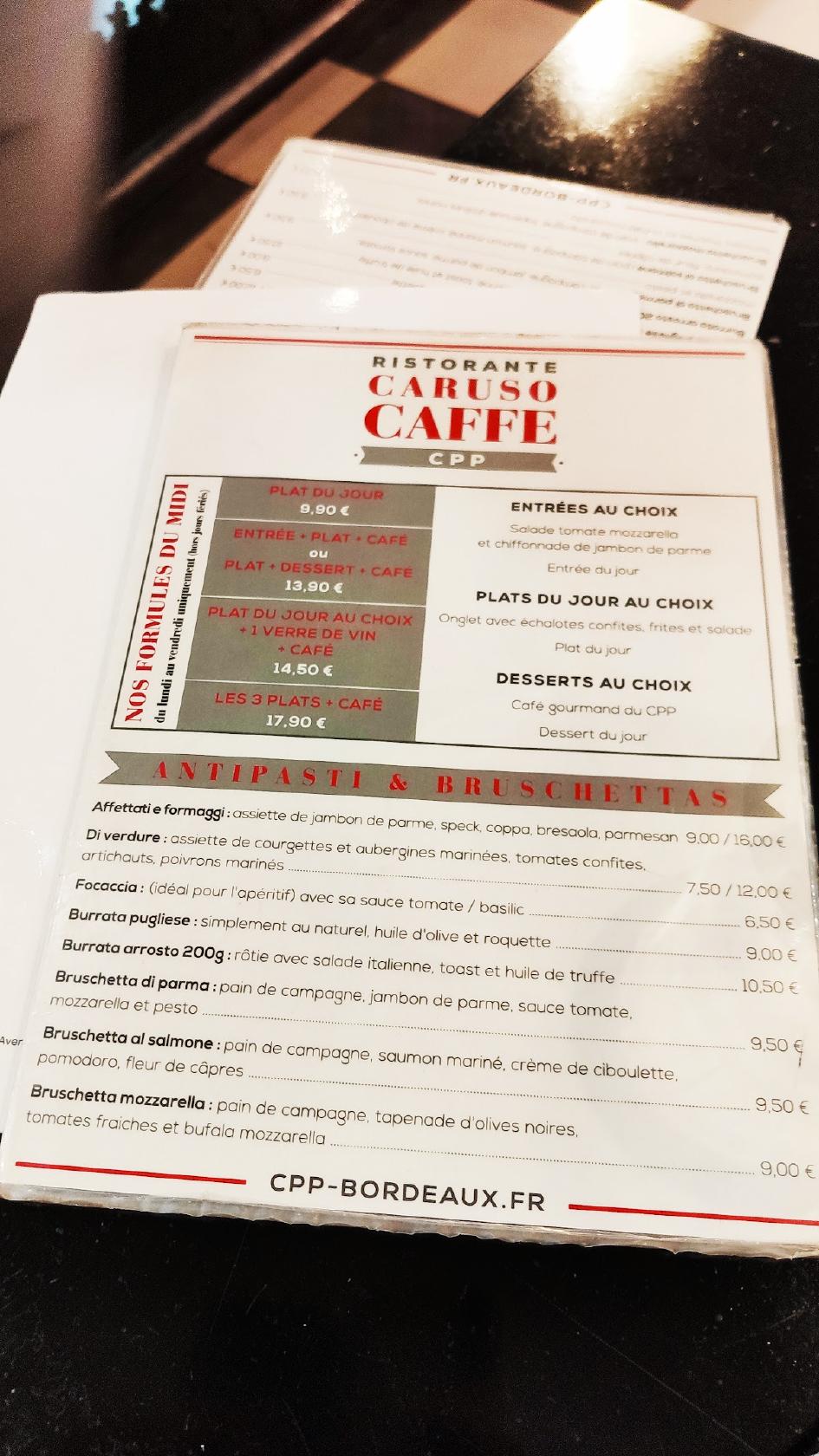 Menu at CPP restaurant, Bordeaux