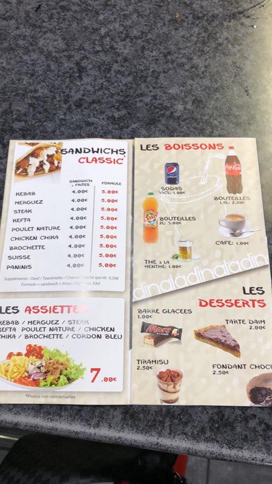 Menu au Kebab Aladin restaurant, Perpignan