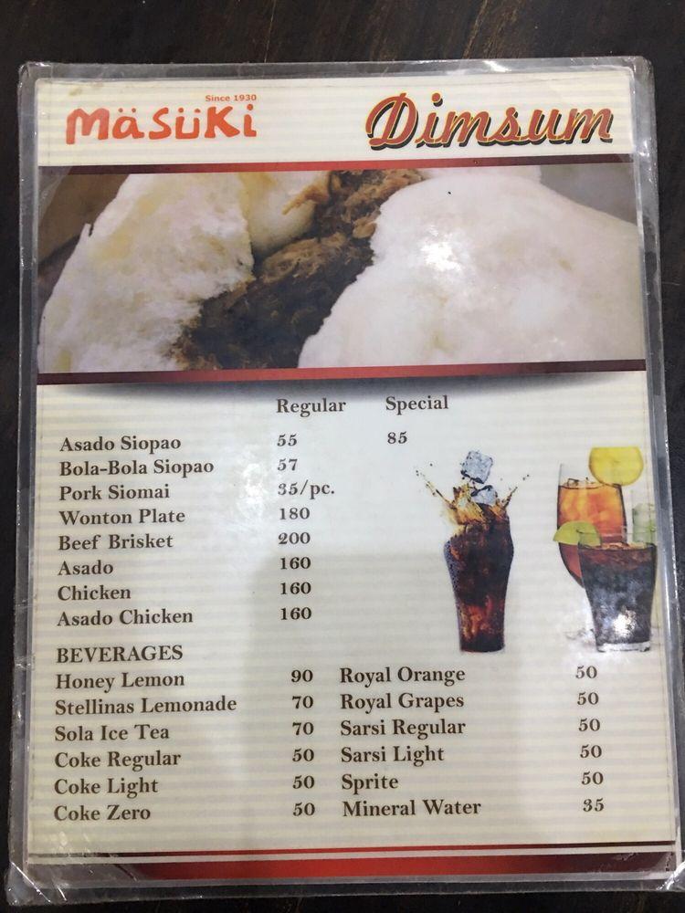Menu at Masuki restaurant, Pasay, J. W. Diokno Boulevard