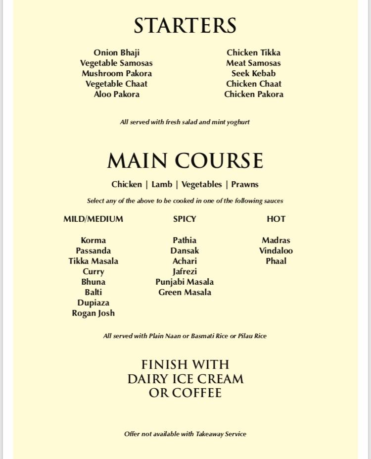 Menu at Onkar restaurant, Peterborough