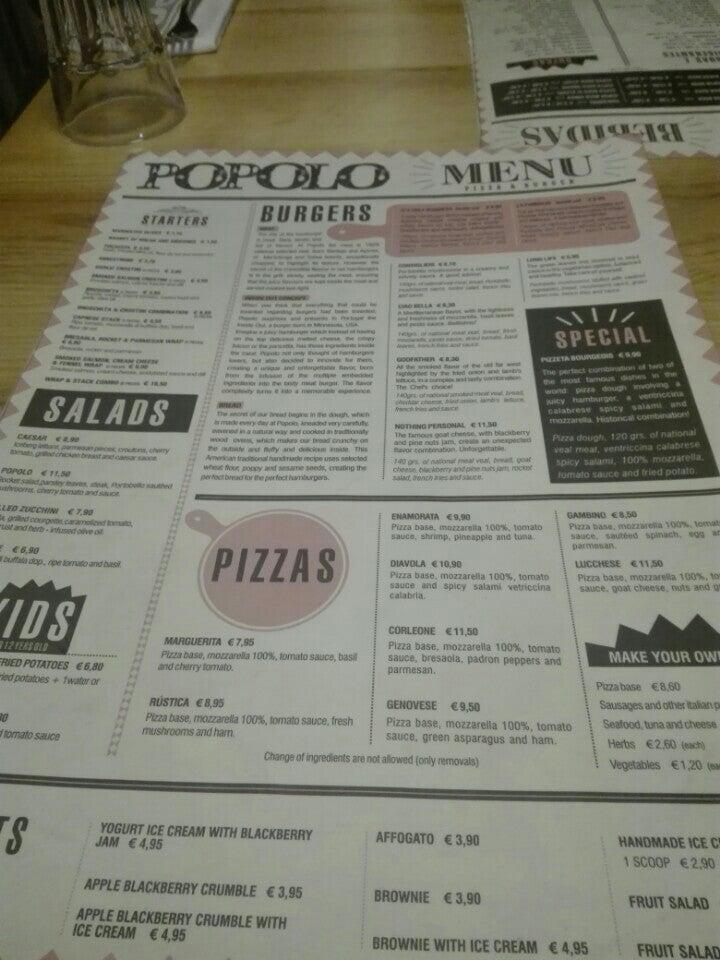 Menu em Popolo pub & Bar, Lisboa
