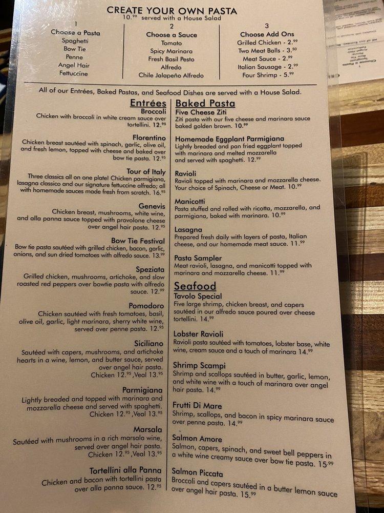 Menu at Tavolo Italian Ristorante restaurant, Batesville