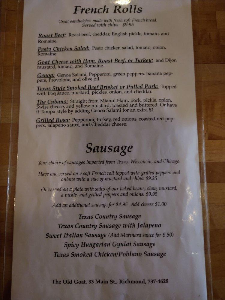 Menu at The Old Goat pub & bar, Richmond