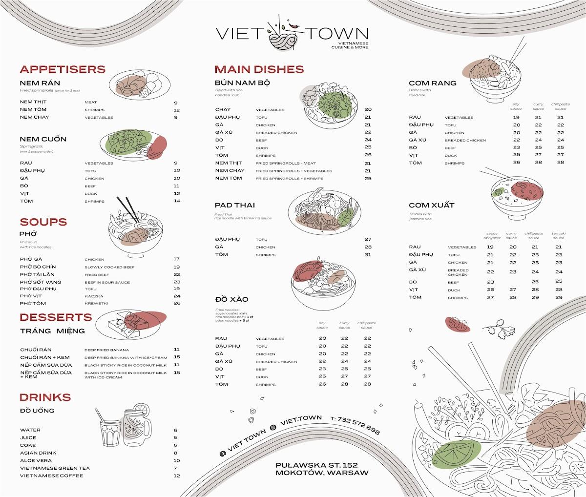 Menu at Viet Town restaurant, Warsaw, Puławska 152