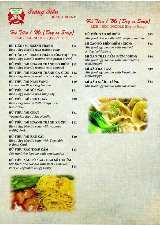 Menu at Bánh canh cua Tràng Tiền restaurant, Saint Albans