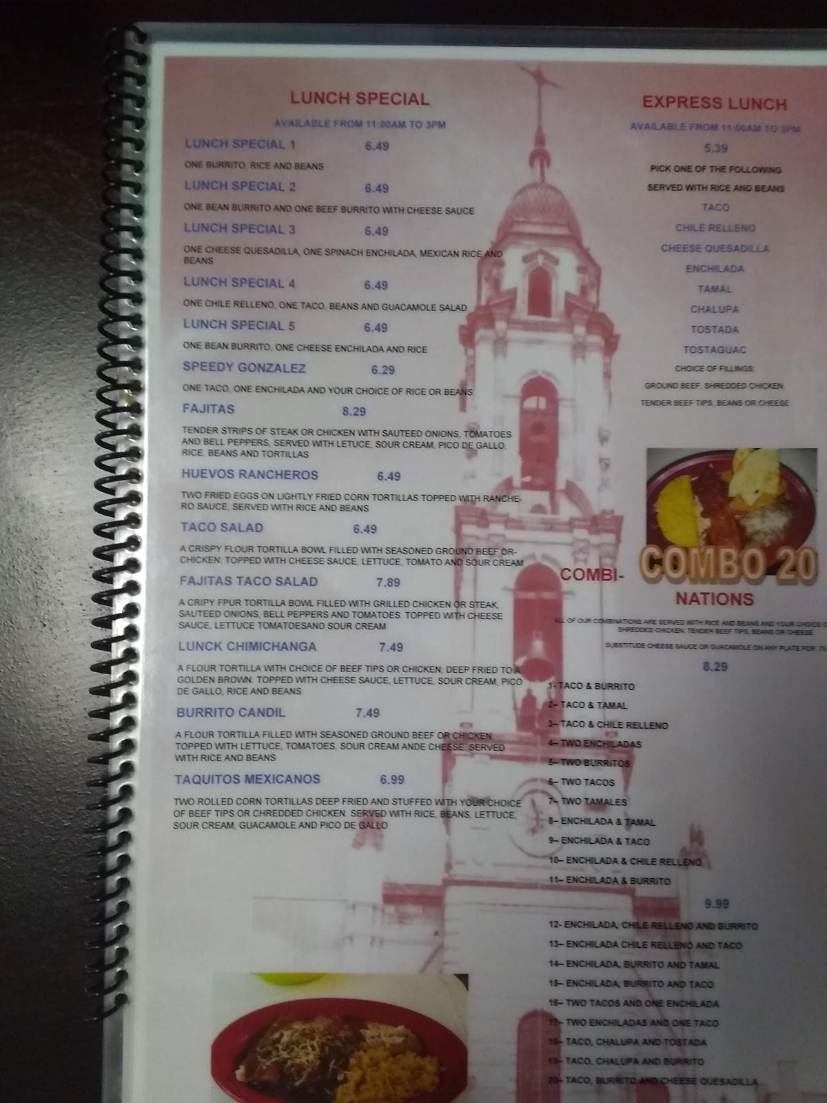 Menu at Candiles Mexican Restaurant, Augusta