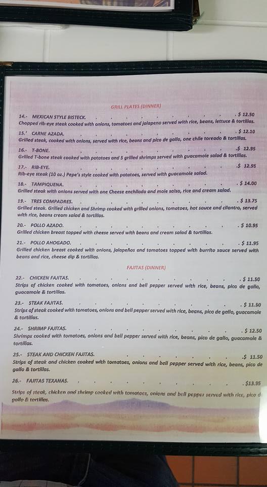 Menu at El Agave restaurant, Clanton