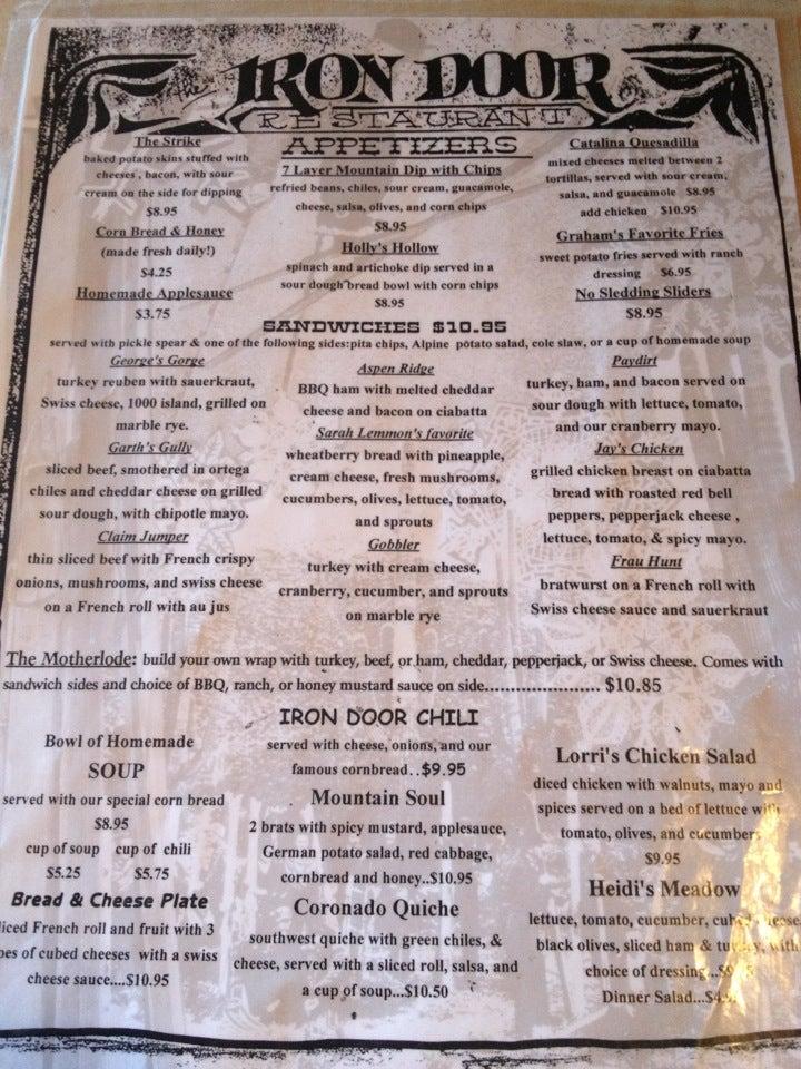 Carta del restaurante Iron Door, Mount Lemmon, E Ski Run Rd