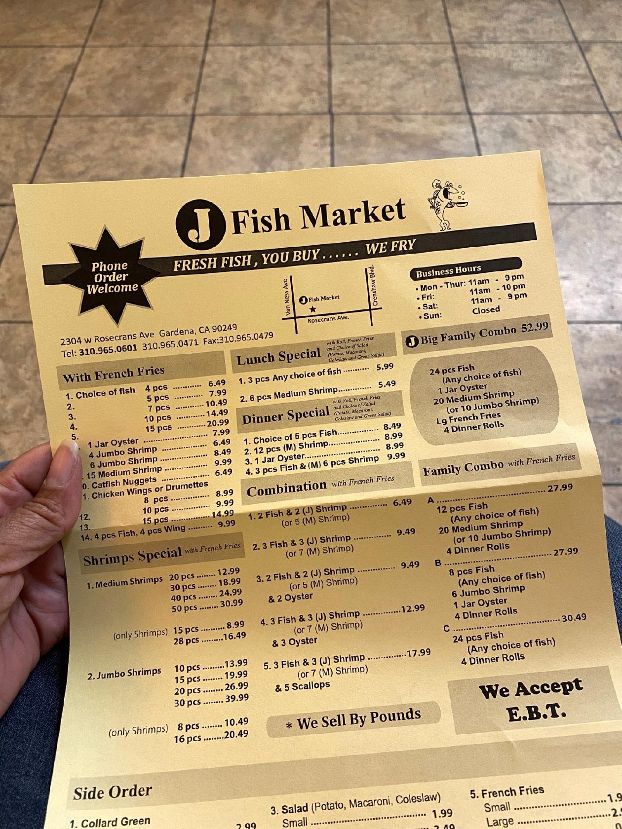 Menu at J fish market restaurant, Gardena