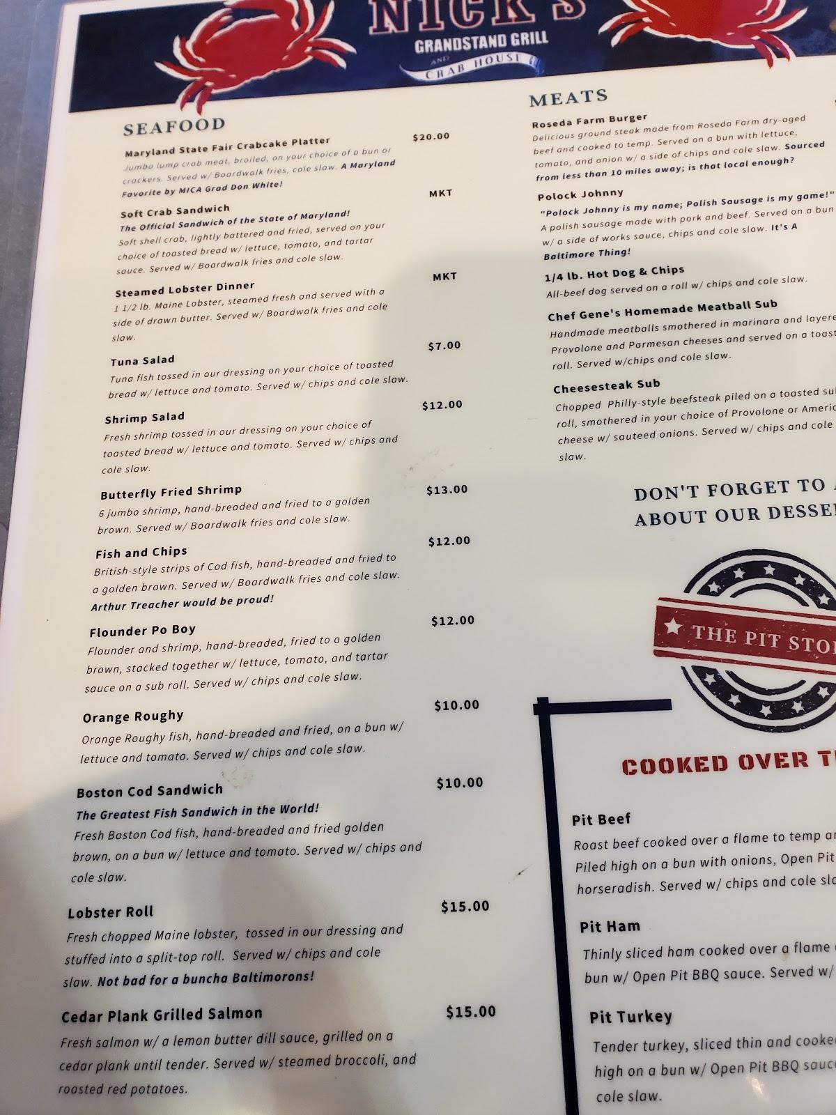 Menu at Nick's Grandstand Grill & Crabhouse desserts, Lutherville-Timonium