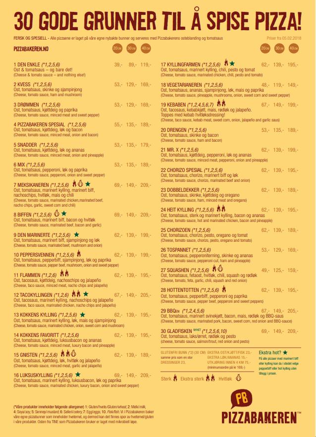 Menu at Pizzabakeren Bømlo pizzeria, Svortland, Svortlandsvegen 79