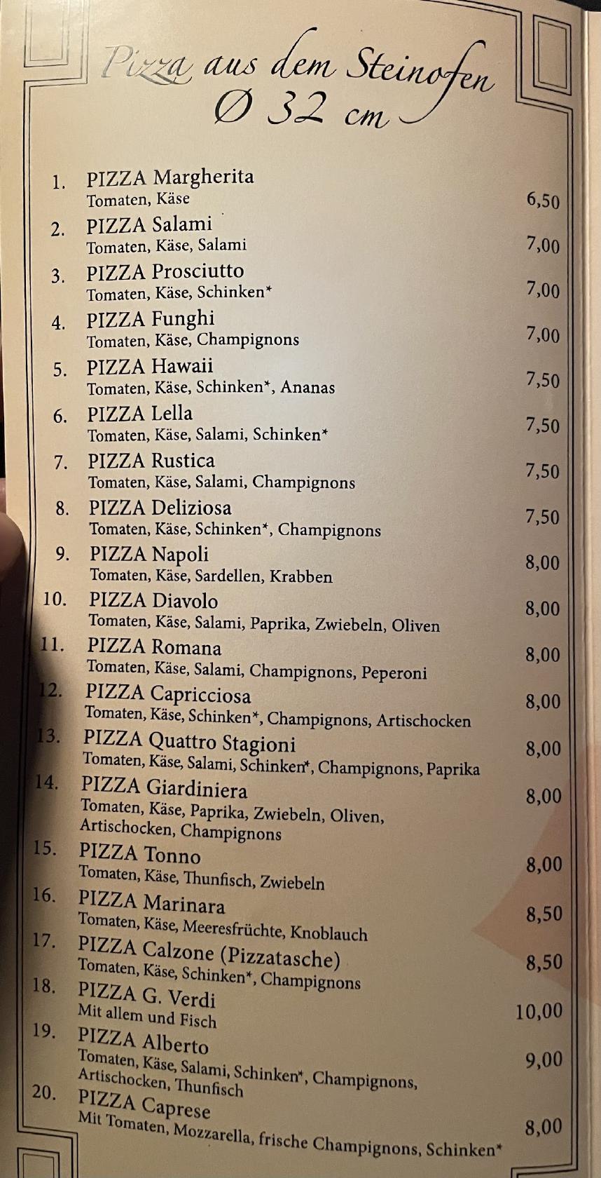 Speisekarte von Restaurante Verdi, Hessisch Lichtenau