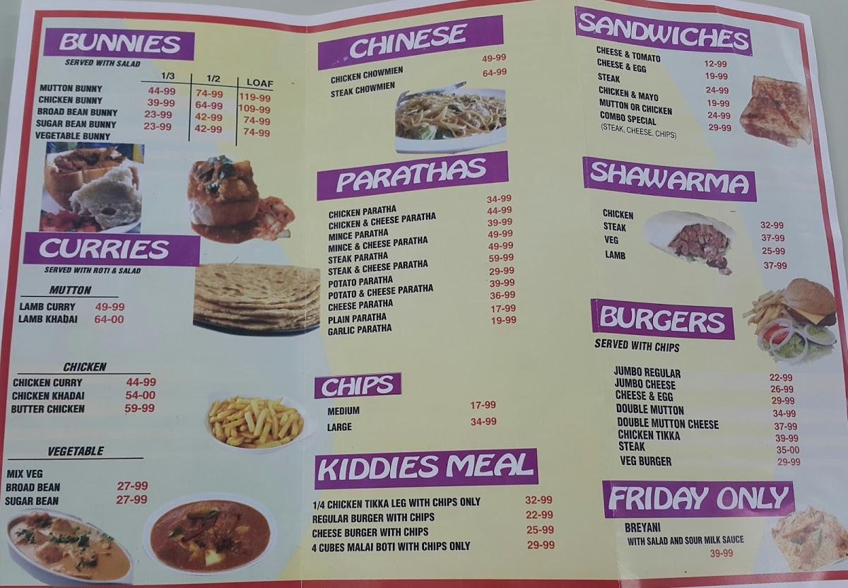 Menu at Shah Chicken Tikka restaurant, Port Shepstone