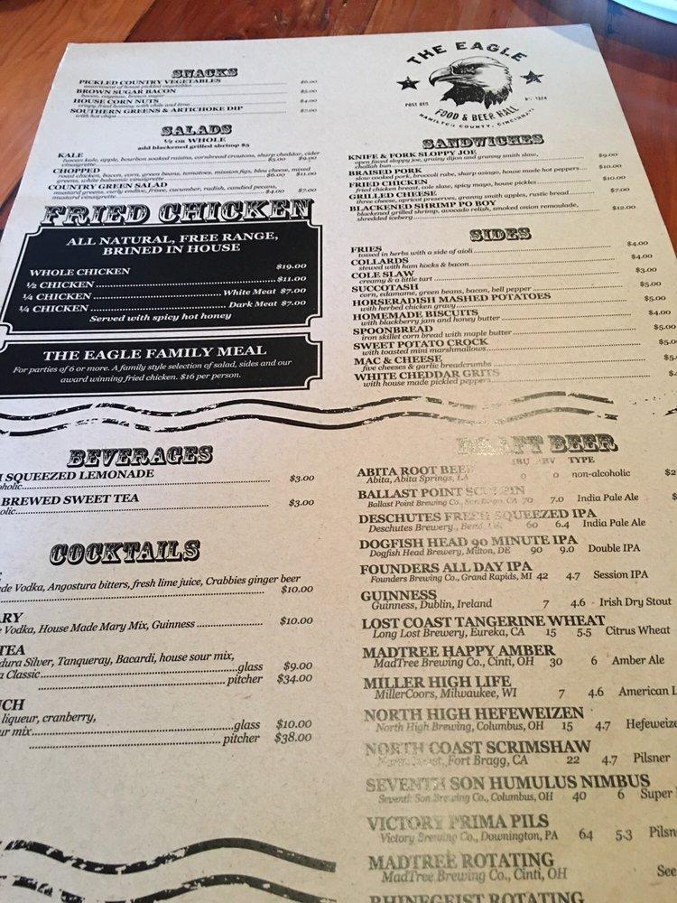 Menu at The Eagle restaurant, Columbus, 790 N High St